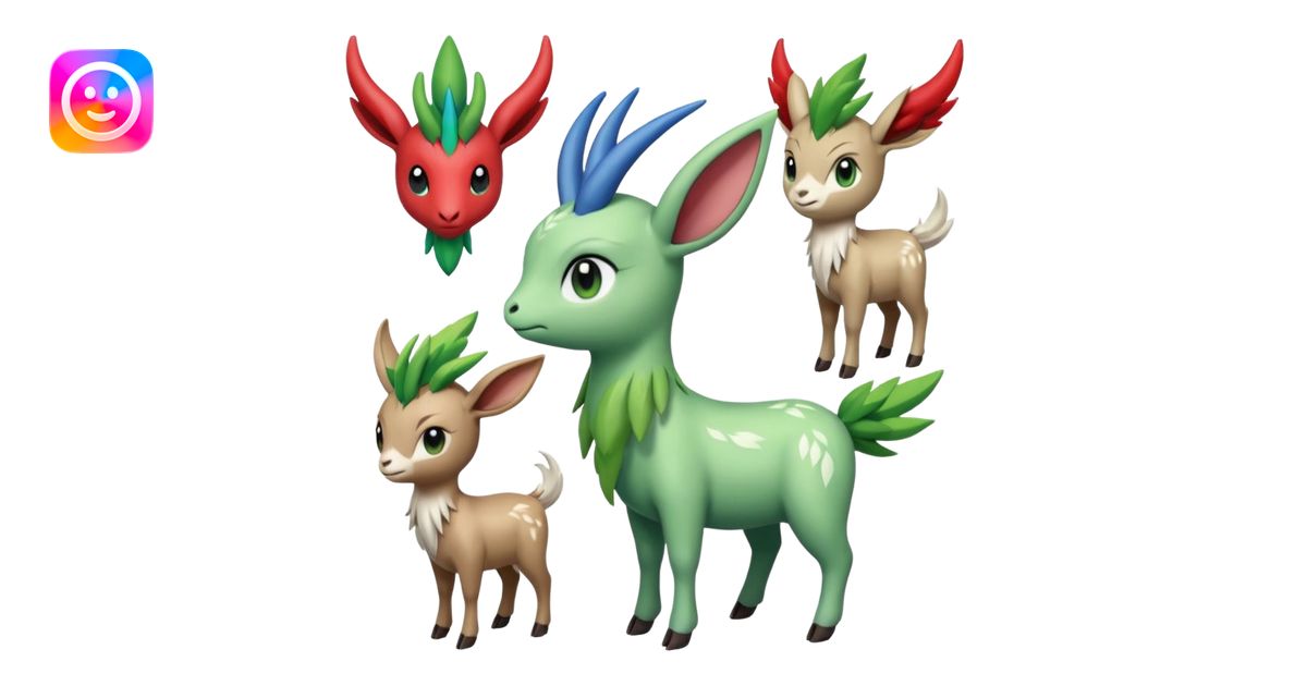 Xerneas-Sprigatito-Gogoat-Celebi-Shaymin-Virizion-fusion emoji | AI ...