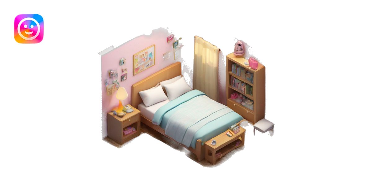 isometric-3d-cute-small-bedroom-teen-girl-interior emoji | AI Emoji ...