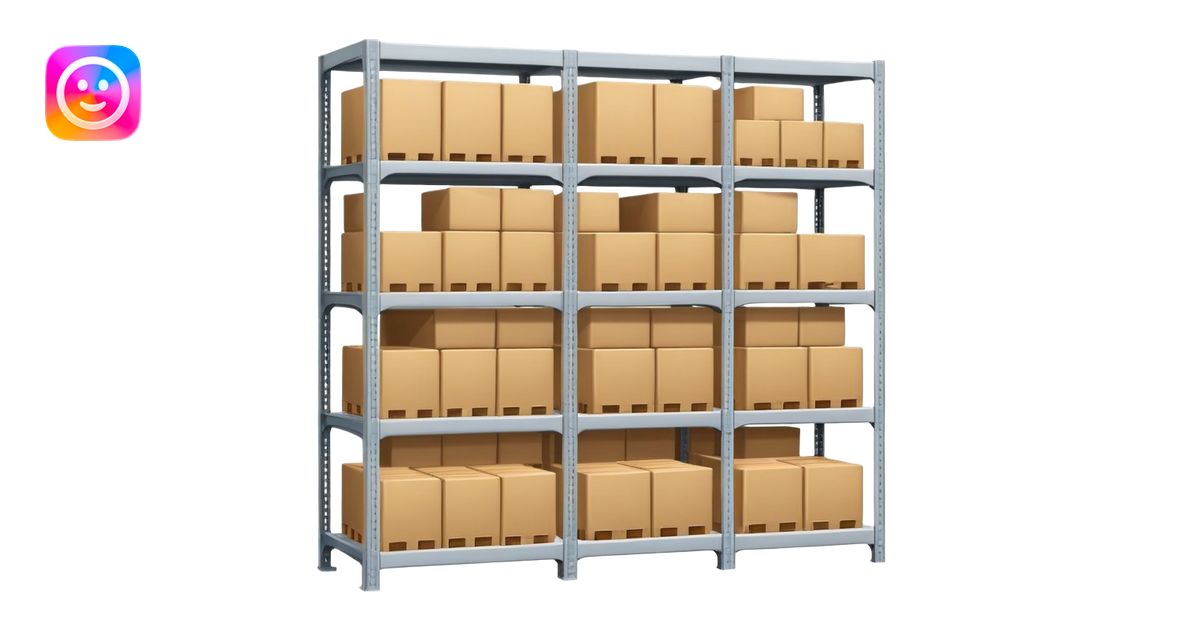 apple style emoji of a warehouse with storage shelves, alternate ...