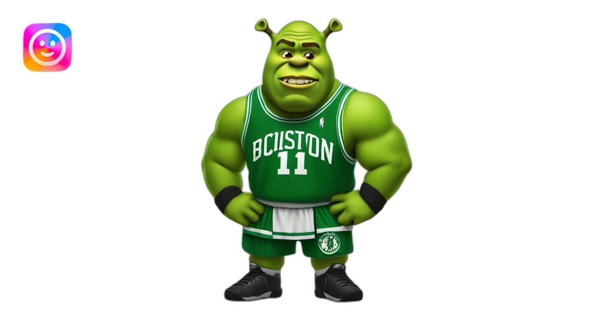 shrek with green boston celtics jerssey emoji | AI Emoji Generator