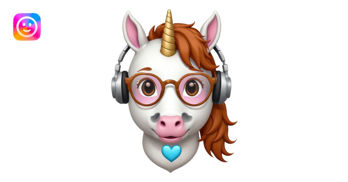 headphone wearing white unicorn with dark ginger hair and heart shaped ...