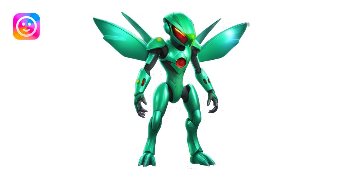 a shiny metallic Genesect-Flygon-Raptor-Fakémon-Medabot-hybrid with a ...