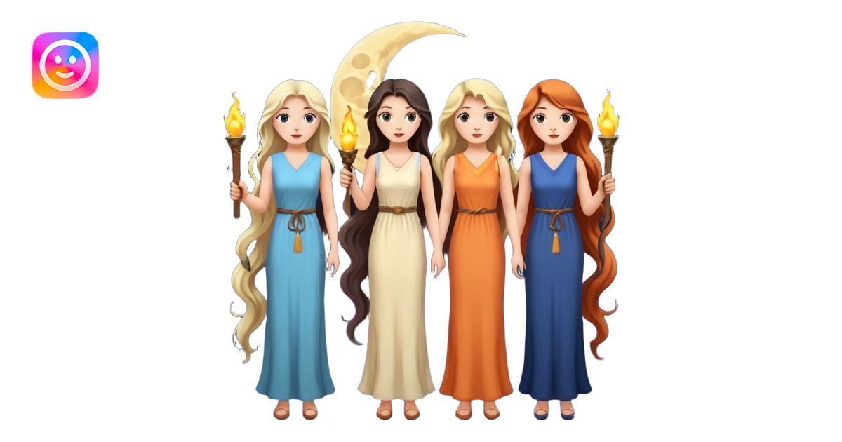 Three women with two torches and a moon emoji | AI Emoji Generator