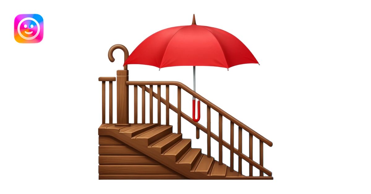 Red umbrella on stair railing emoji | AI Emoji Generator