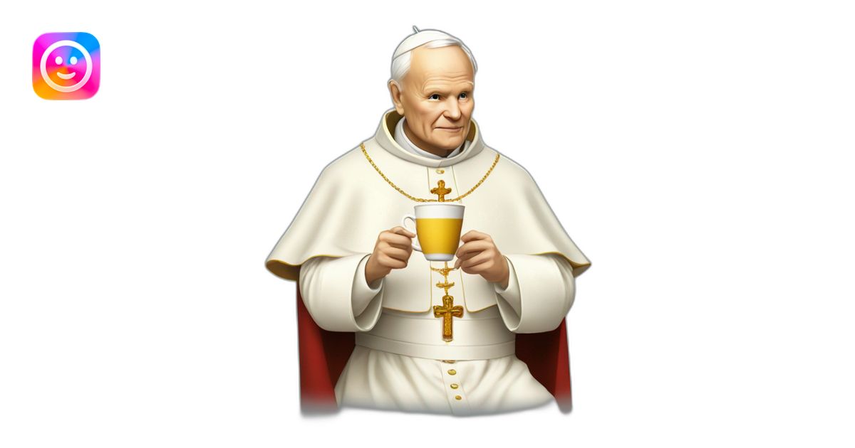 yellowskin pope John Paul II drinking cofee emoji | AI Emoji Generator