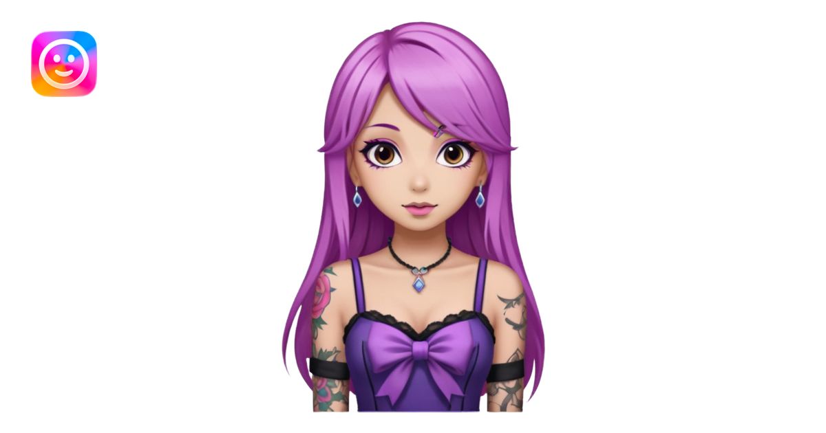 hime gyaru girl, long straight pink and purple hair, tattoos, dark ...