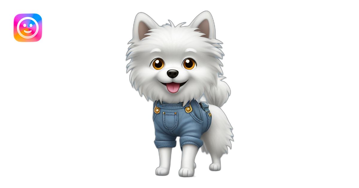 Gray small spitz walking in overalls emoji | AI Emoji Generator