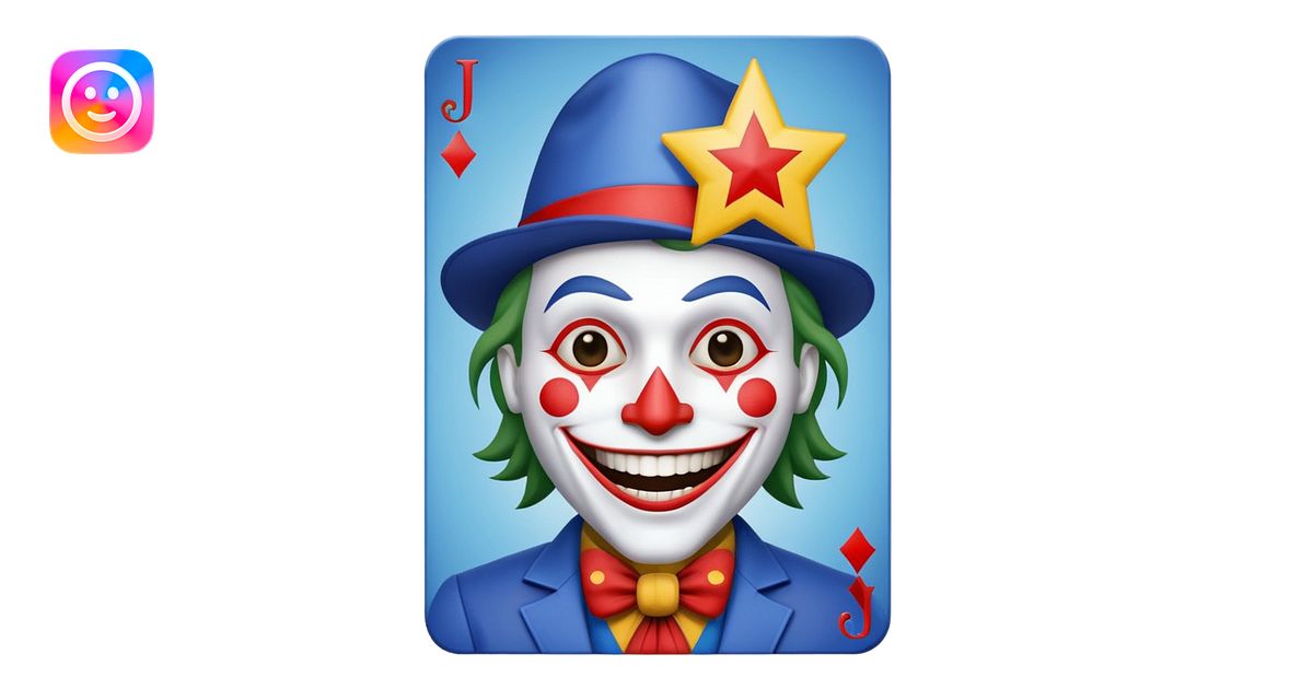 1 poker card, squared, with crazy colorful human jolly joker inside ...