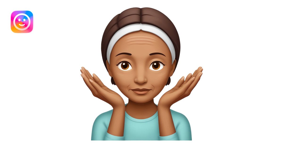 Simple emoji of a face with wrinkles being smoothed by hands, both ...