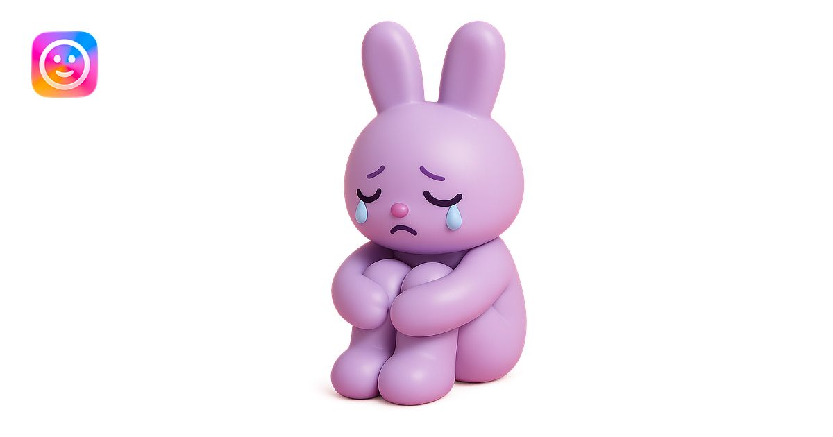 lilac bunny hugging knees while crying, soft emotional expression ...
