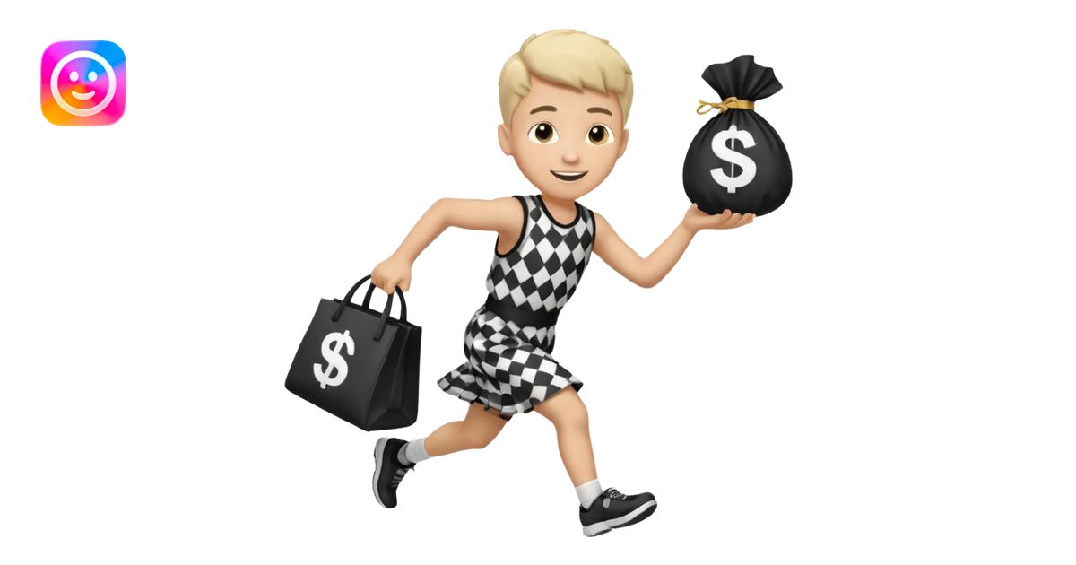 Robber running with Money bag black and white check dress boy emoji ...