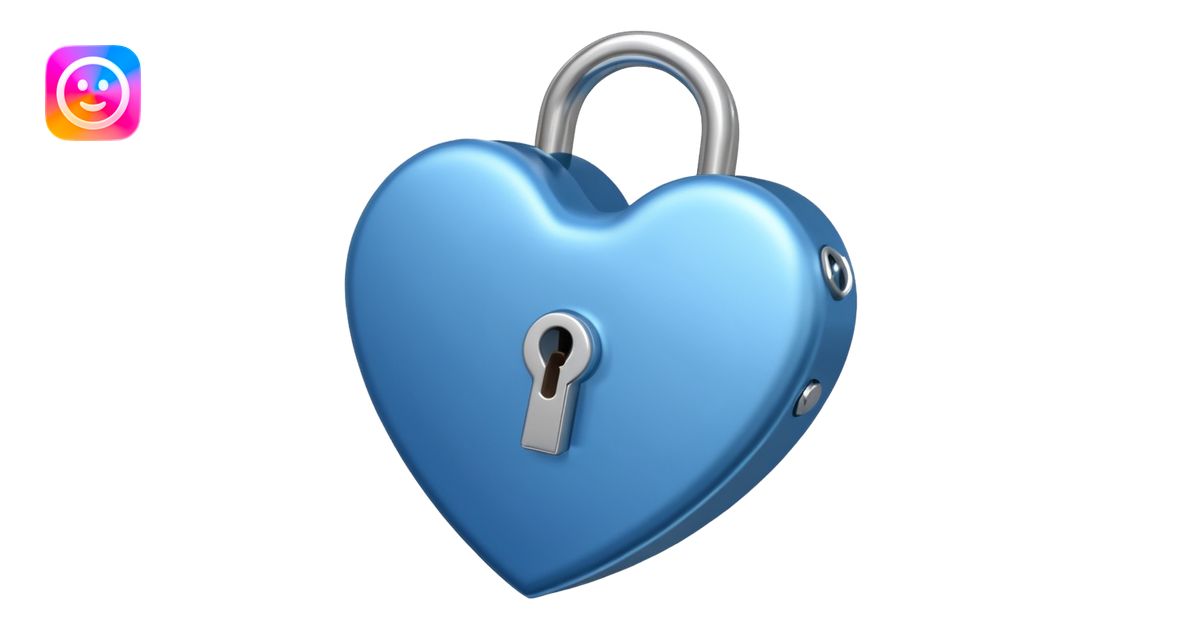 A blue shade heart-shaped lock with a silver key emoji | AI Emoji Generator