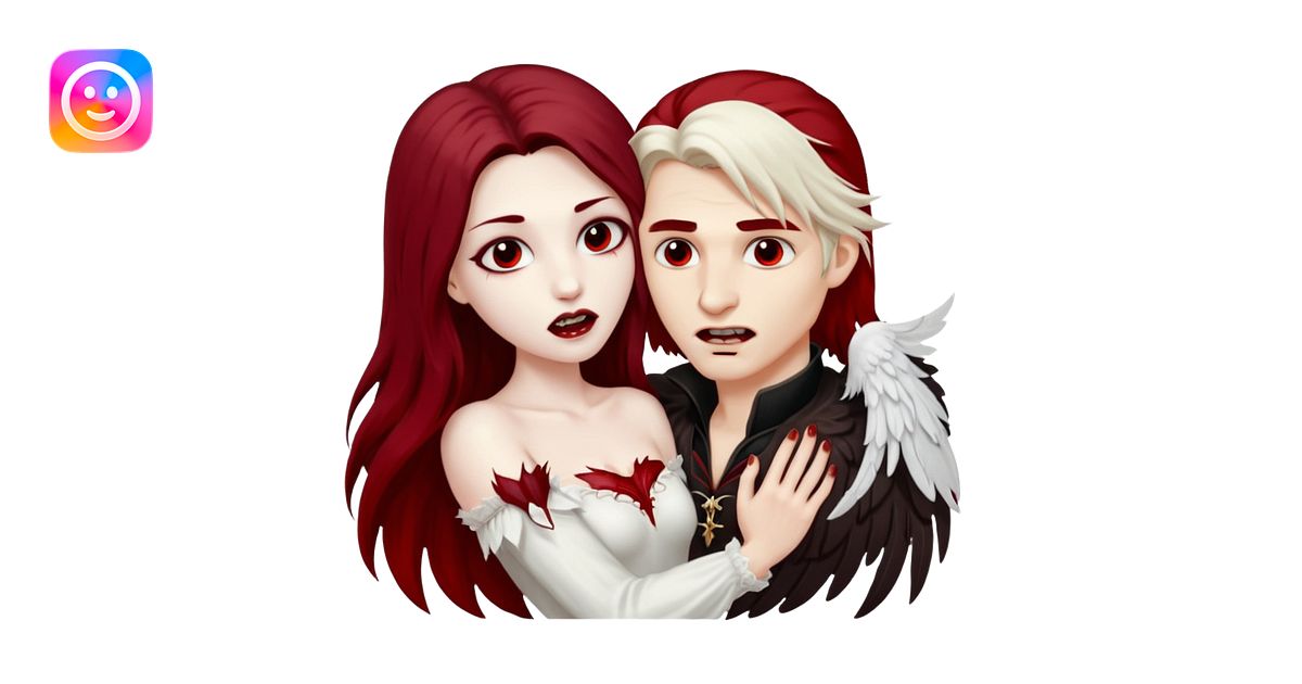 Vampire man biting angel woman emoji | AI Emoji Generator