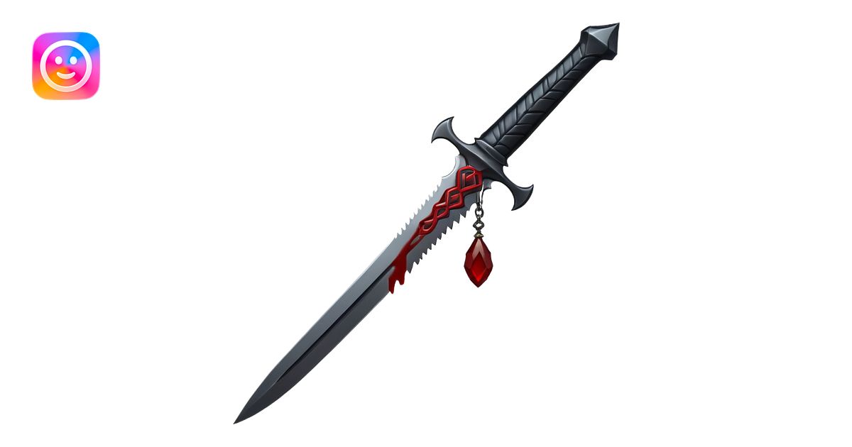 iOS emoji, dark fantasy dagger, obsidian blade, runes, blood drop ...