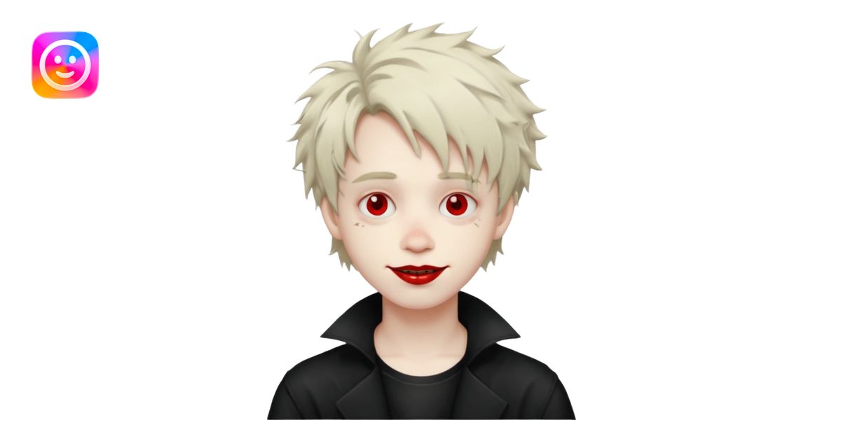 Happy pale Goth boy with shaggy hair, and messy, smudged, red, lipstick ...