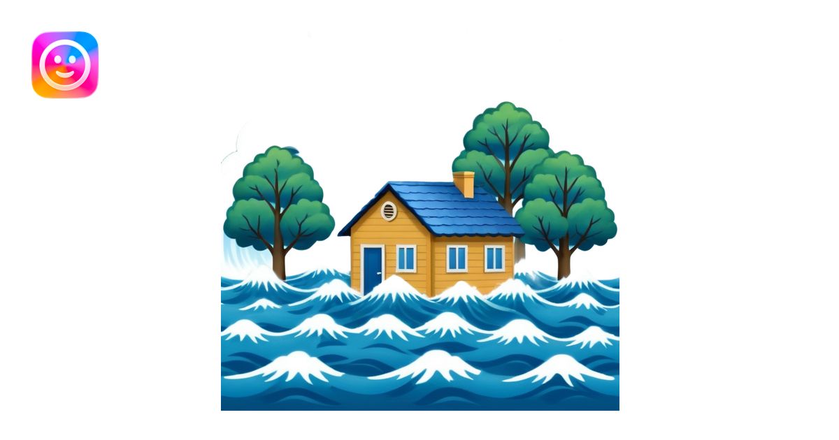 showing a flood disaster scene with powerful blue water waves ...