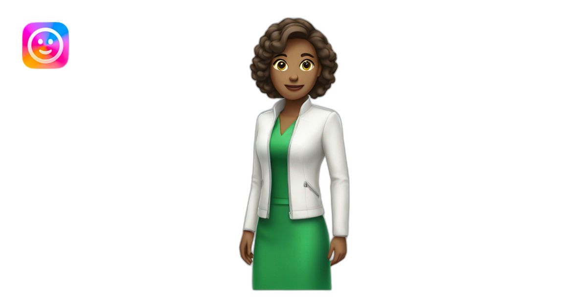 Woman in green dress and white jacket emoji | AI Emoji Generator