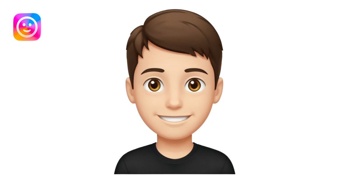 smiling boy in black shirt hazel eyes emoji | AI Emoji Generator