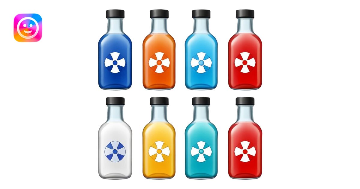 embalming fluid bottles in different colors with different logos emoji ...