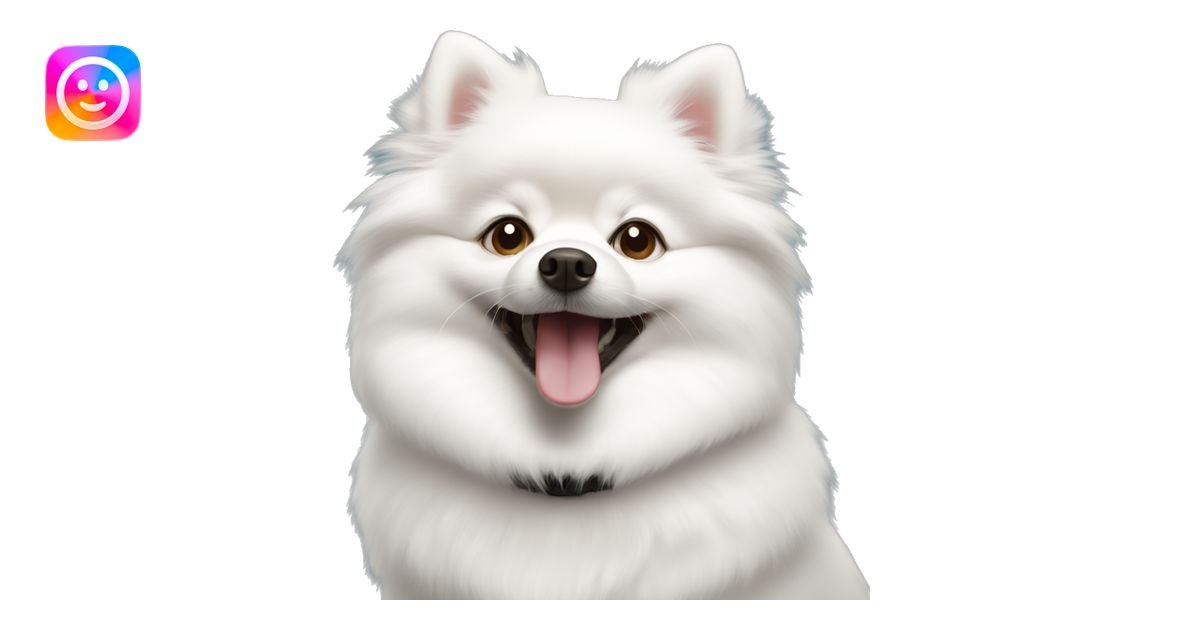 The white Pomeranian is very joyful emoji | AI Emoji Generator