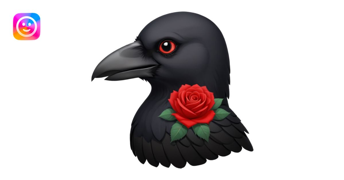 A crow with a white rose with red in its beak emoji | AI Emoji Generator