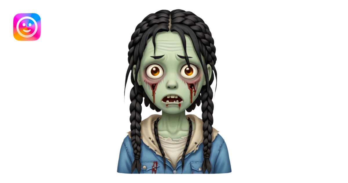 make a zombie with a droopy mouth girl with black knotless braids emoji ...