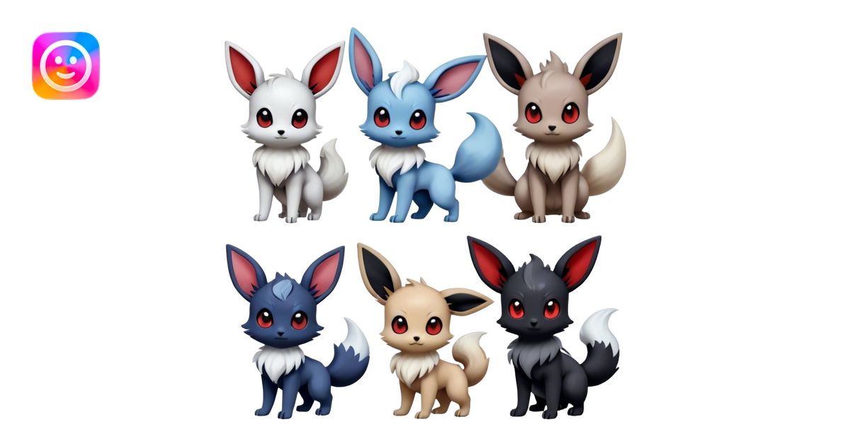 Cool Cute Kawaii Eevee-Absol-Zorua-Umbreon-Pokemon Full Body emoji | AI ...