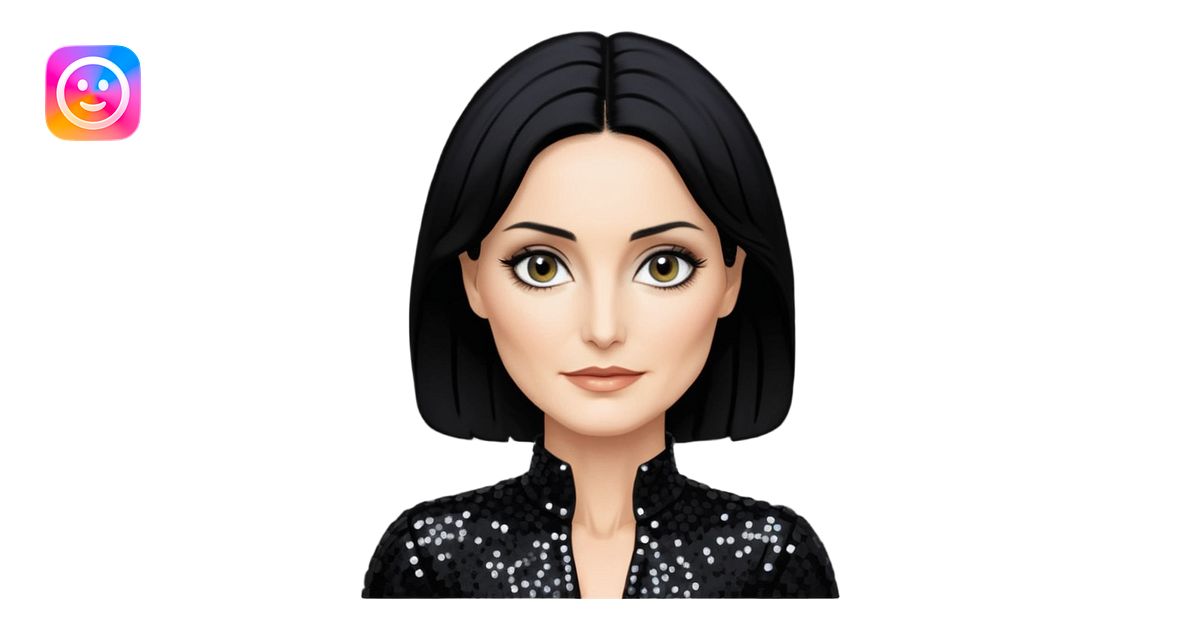 Carrie-Anne Moss with black hair, black sequin outfit emoji | AI Emoji ...