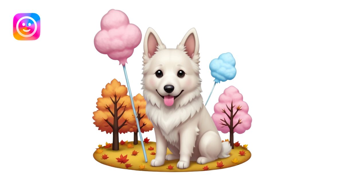 White belgian Shepard In the middle of autumn with Cotton candy emoji ...