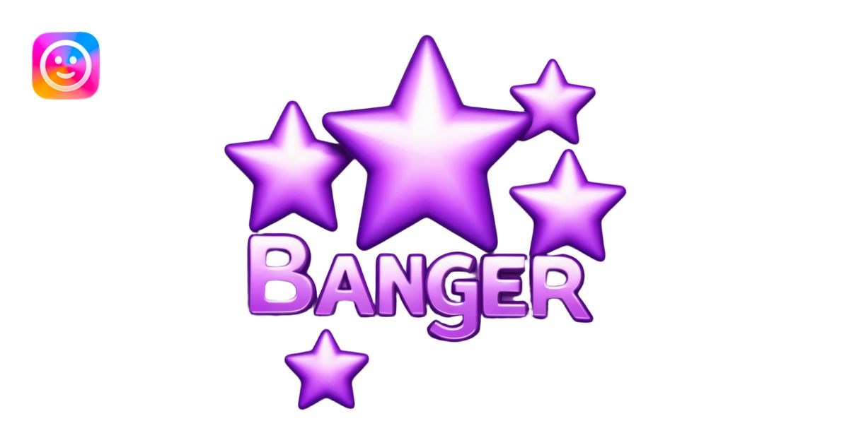 The word "banger" surrounded by purple stars emoji | AI Emoji Generator