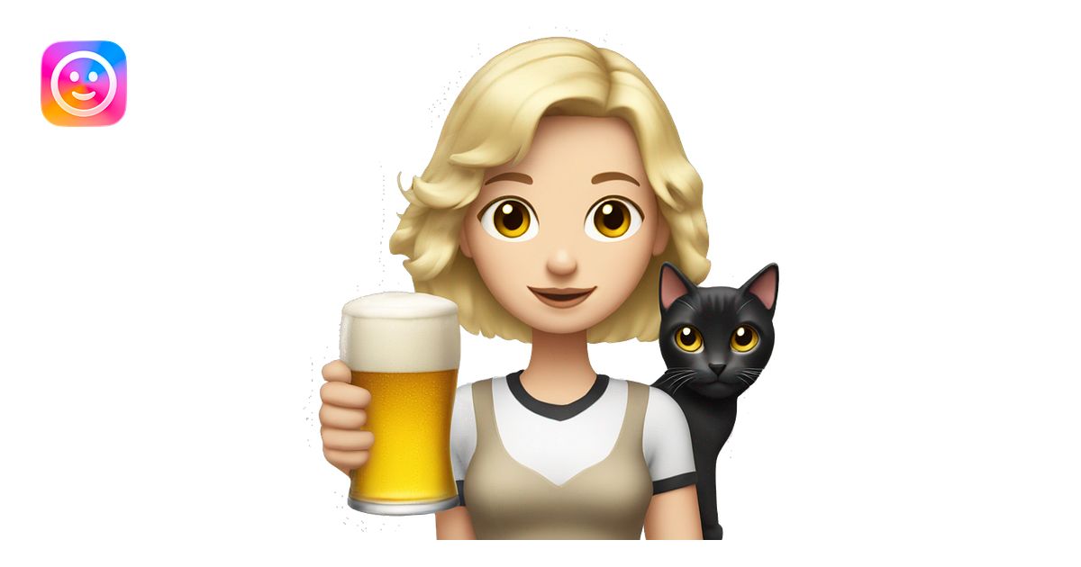 Blonde bob haircut girl with white and black cat and beer in her hand ...