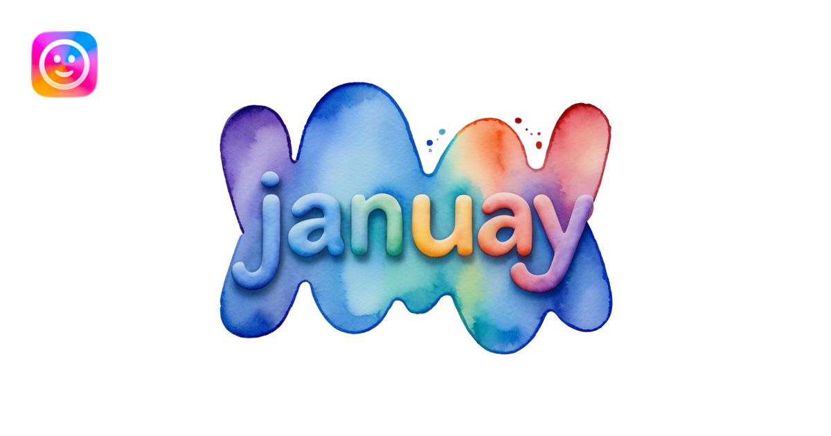 Realistic, watercolor, month January title emoji | AI Emoji Generator