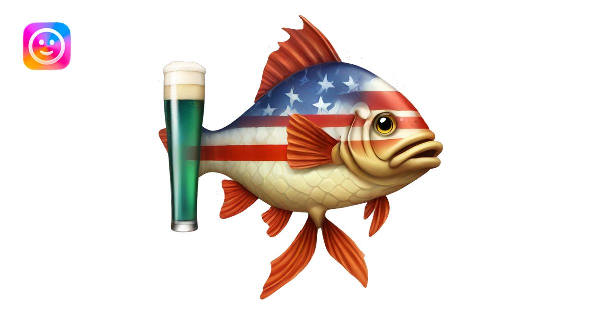 Redneck fish with beer and an American flag emoji | AI Emoji Generator