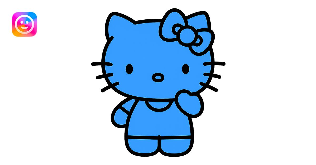 Hello Kitty character, blue color, smiling expression, simple and ...