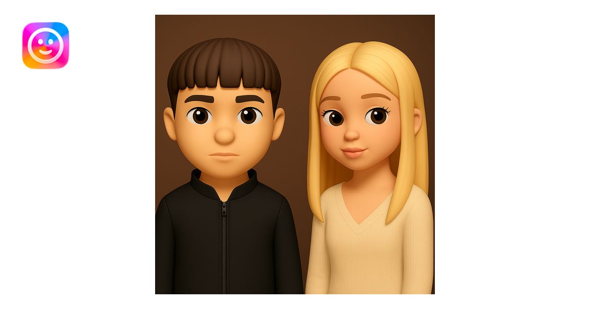 Place two 3D emoji characters on one image, standing separately with ...