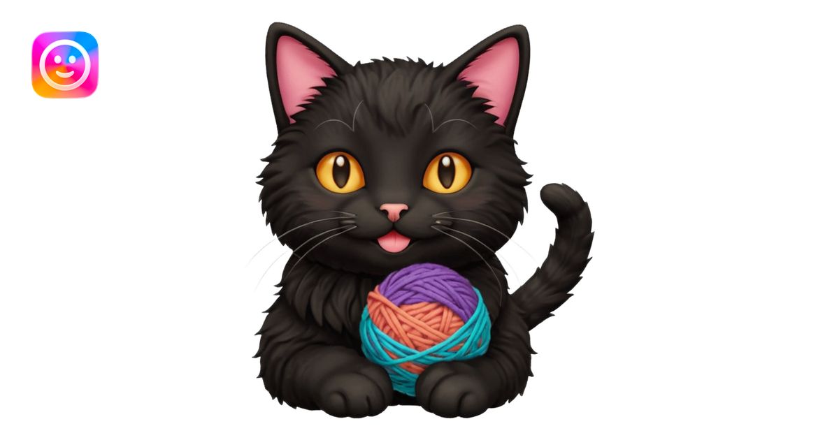 happy black cat playing with small ball of wool emoji | AI Emoji Generator