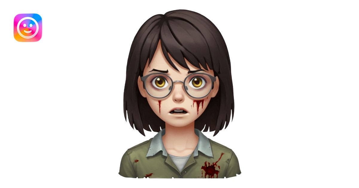 The basic iPhone emoji is a zombie girl with dark brown hair long below ...