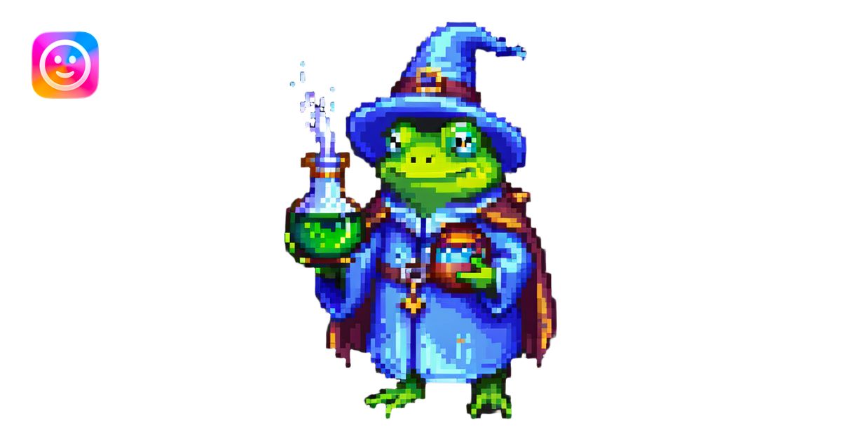 frog wizard with potion illustration | AI Emoji Generator