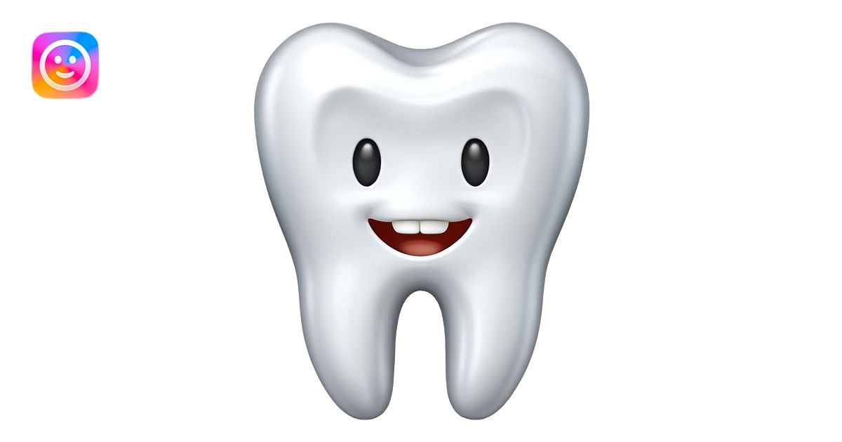 human tooth emoji, smooth chrome ceramic-metal texture, clean medical ...