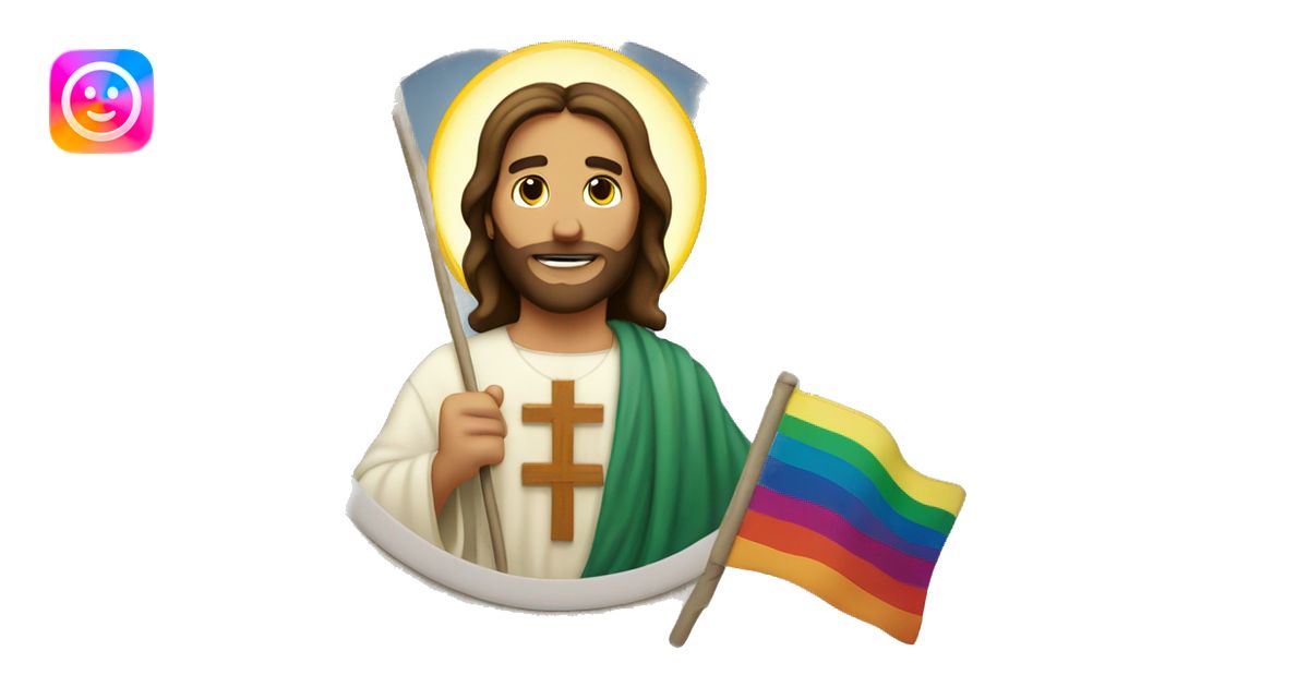 Jesus Christ with pride flag emoji | AI Emoji Generator
