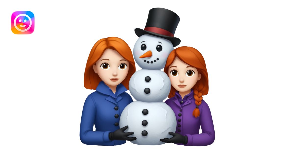 Virginia Poe and Maria Clemm building a snowman emoji | AI Emoji Generator