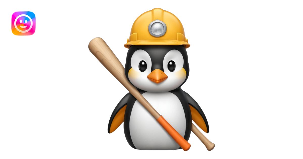 Penguin Construction Worker with baseball bat emoji | AI Emoji Generator