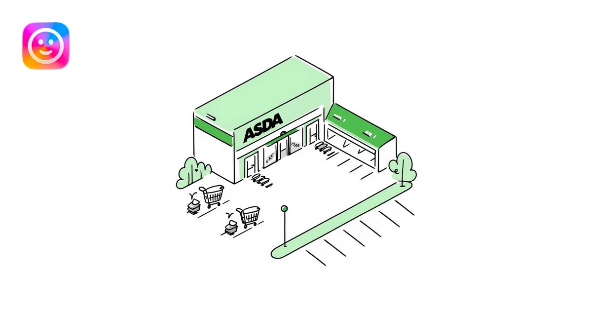 Isometric ASDA supermarket with distinctive green branding, shopping ...