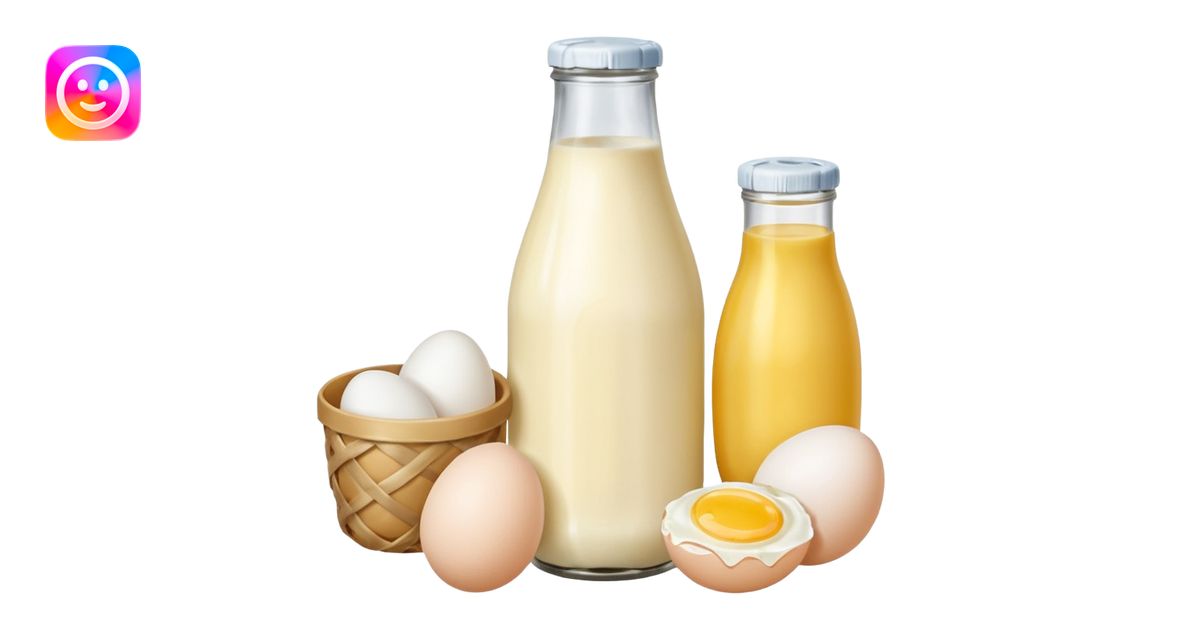 A cluster of dairy items: a milk bottle with an eggs and butter emoji ...