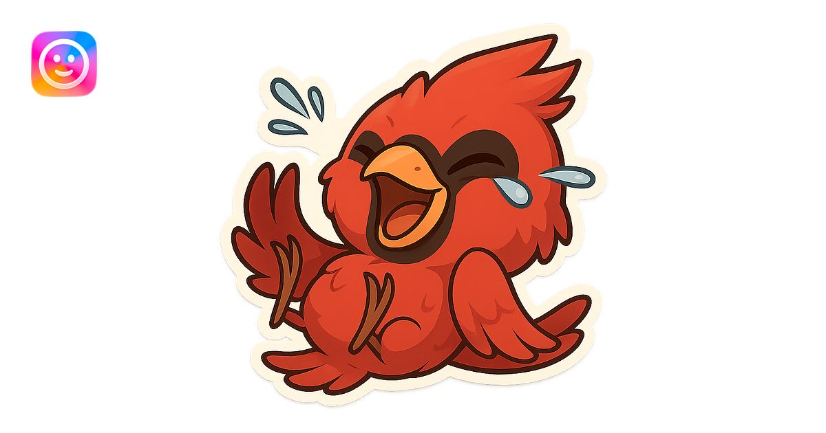 Chibi male red cardinal rolling on his back laughing uncontrollably ...