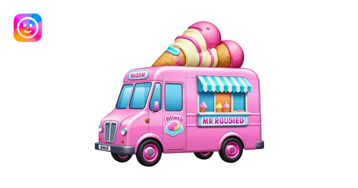 Pink ice cream van in luton called Mr rushed emoji | AI Emoji Generator