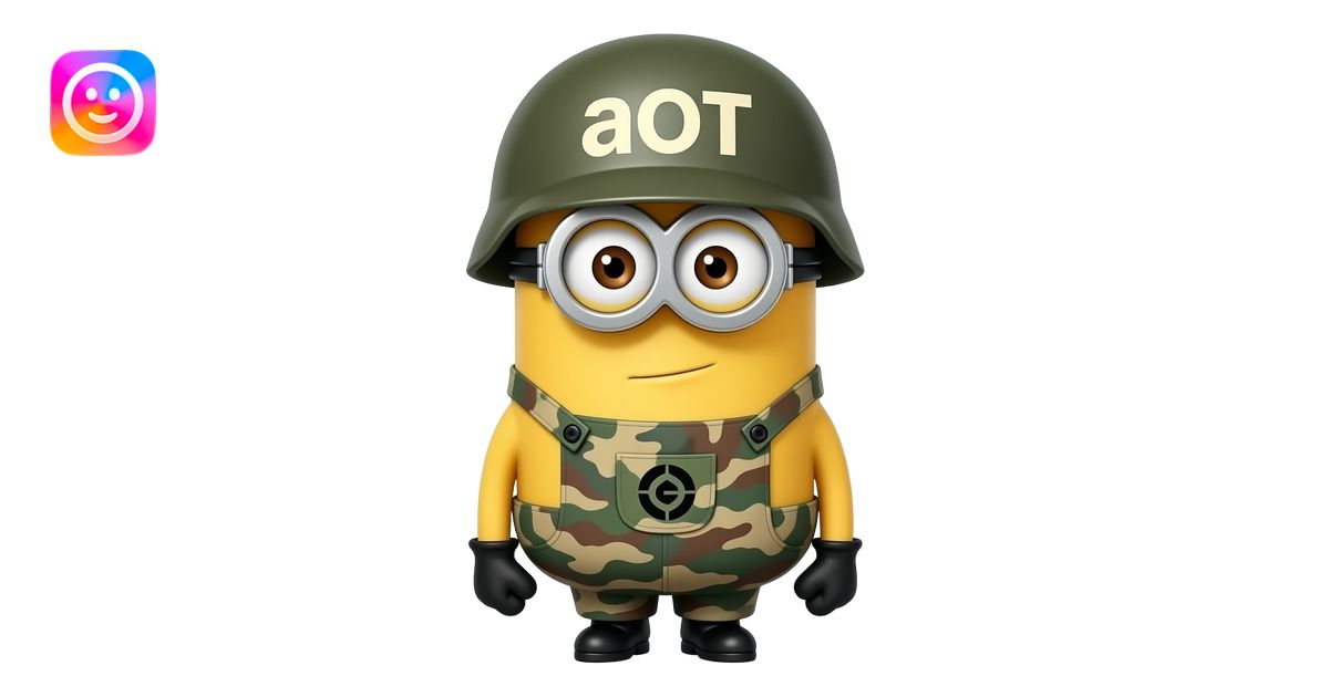 Minion in army uniform at attention on guard duty text on helmet aOT ...