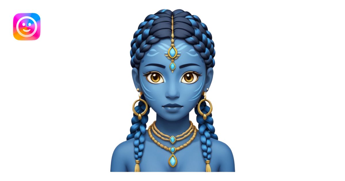 Illustrate a Pandora-style female avatar with radiant blue skin ...