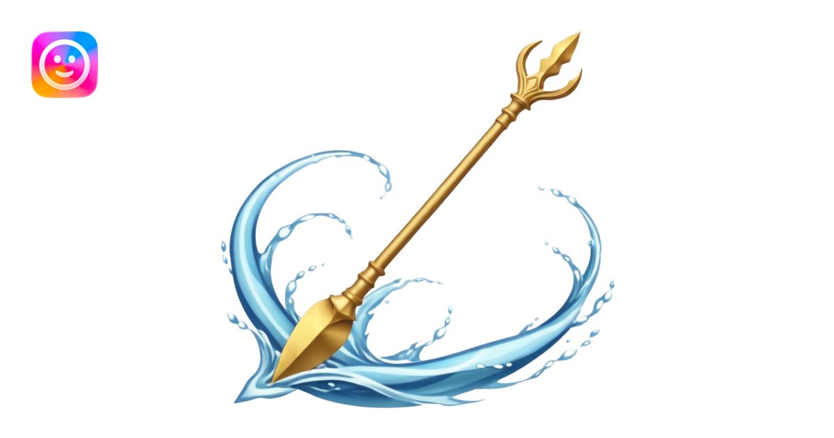 Golden three-pronged spear, water swirling around it, symbol of the sea ...