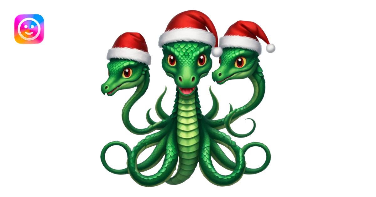hydra, christmas hat,Seven heads emoji | AI Emoji Generator